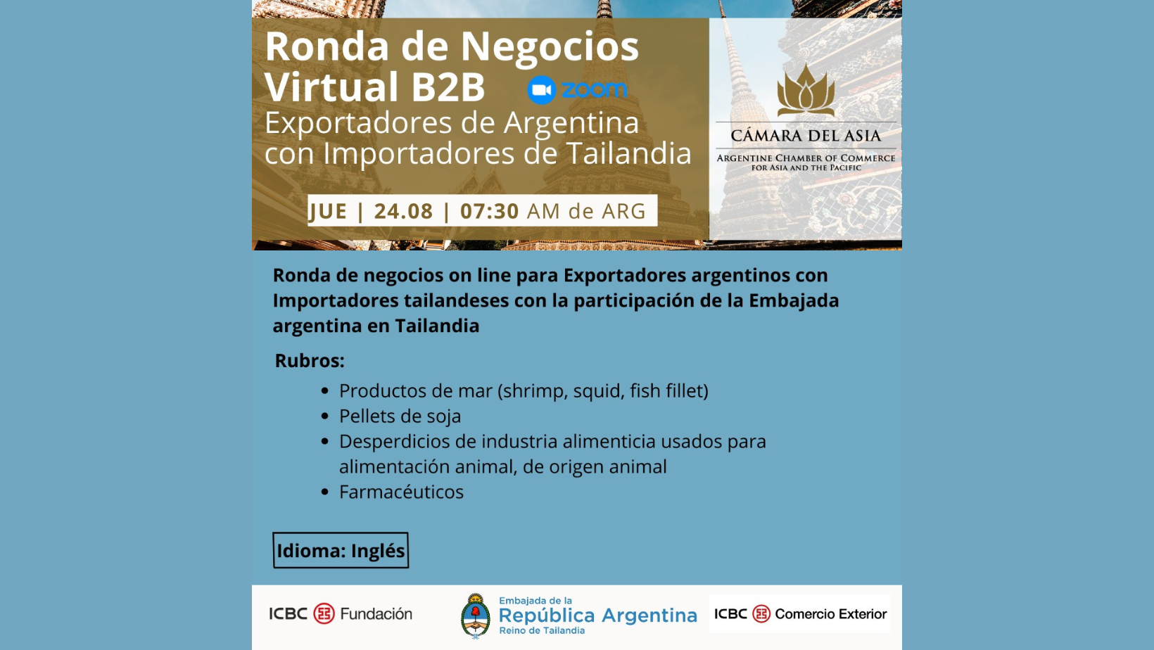 24.08 Ronda de negocios virtual B2B Argentina-Tailandia - Camara del Asia 24.08 Ronda de negocios virtual B2B Argentina-Tailandia - Camara del Asia